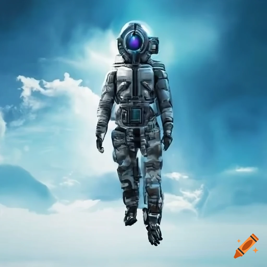 Sci-fi person flying into the sky on Craiyon