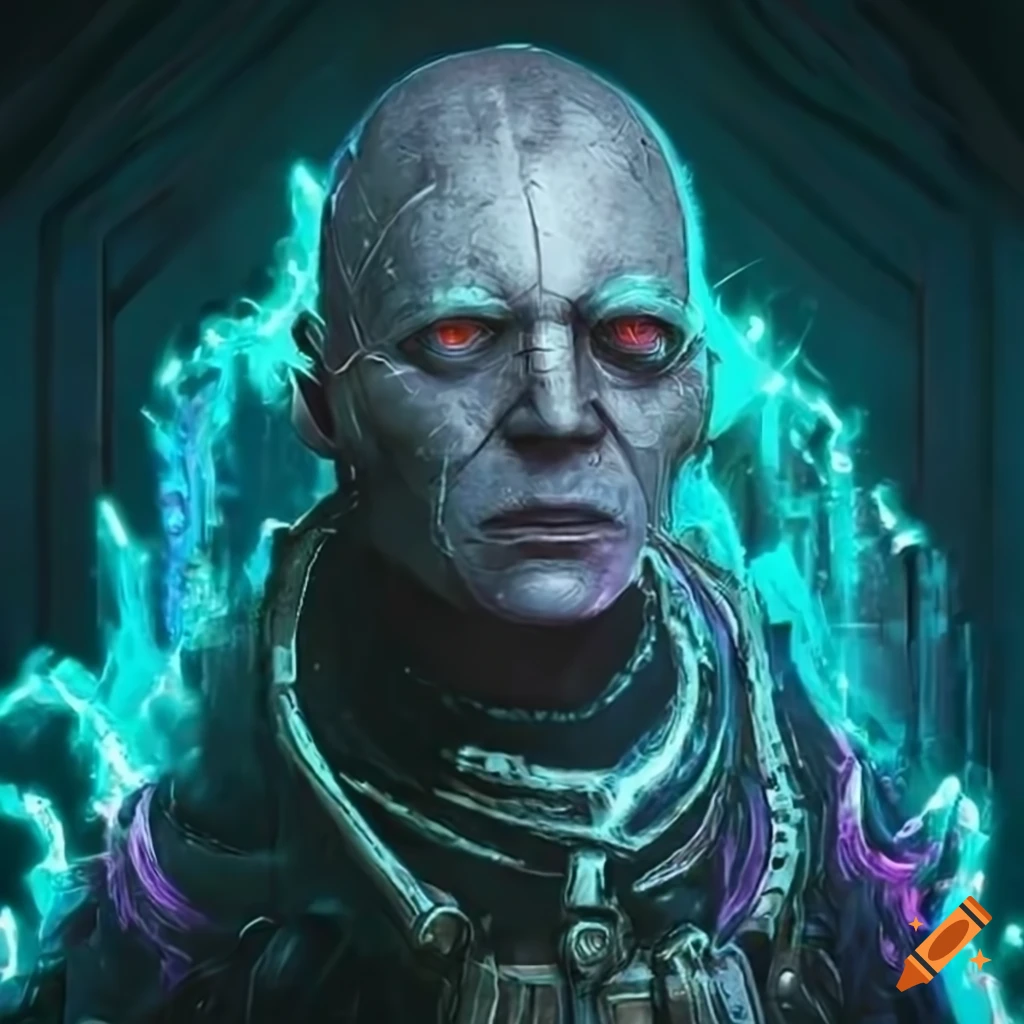 Cyberpunk sci-fi priest with energy waves flowing from their head on ...