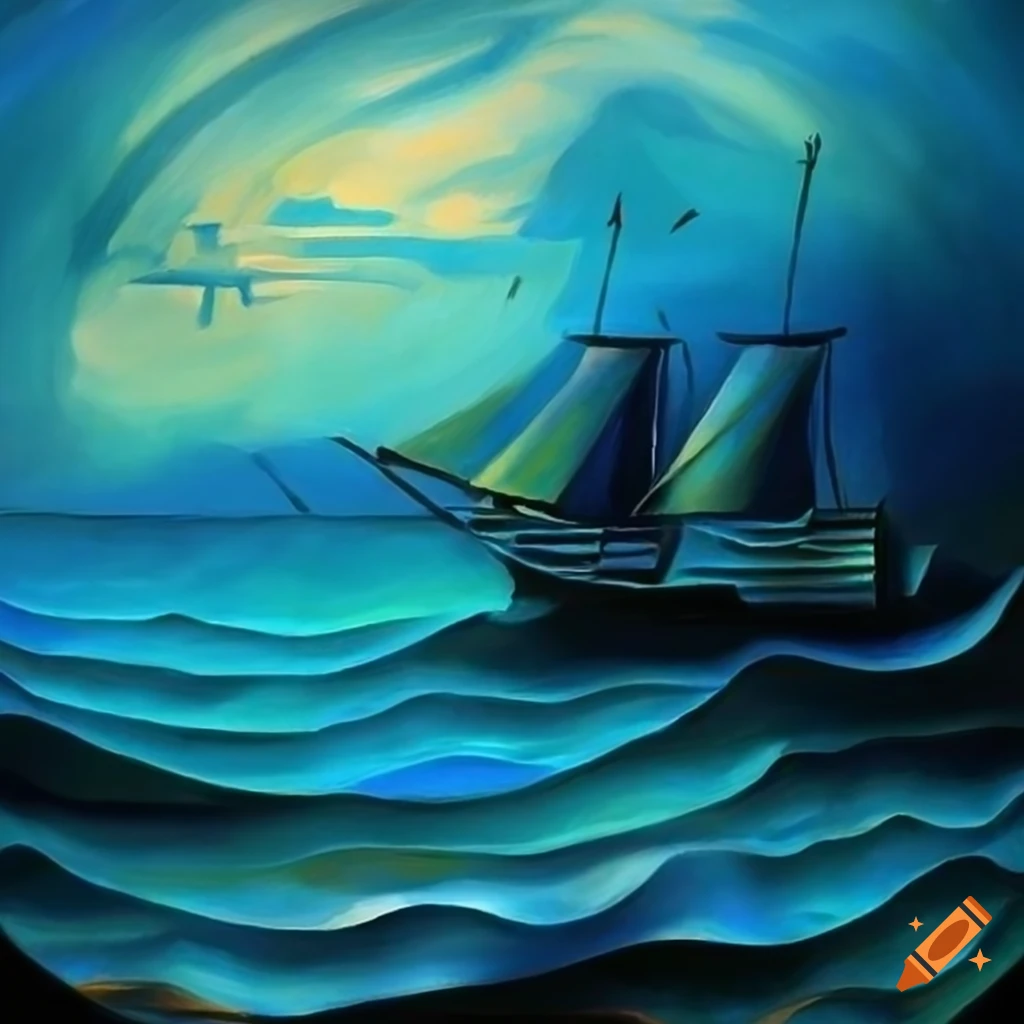 Cubist interpretation of a seascape on Craiyon