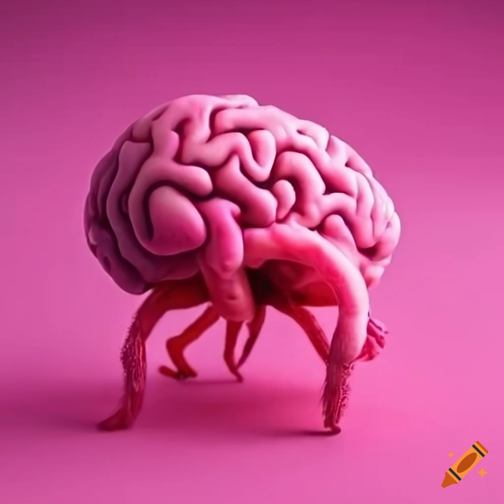 Pink slimy brain-like creatures with spider legs on Craiyon
