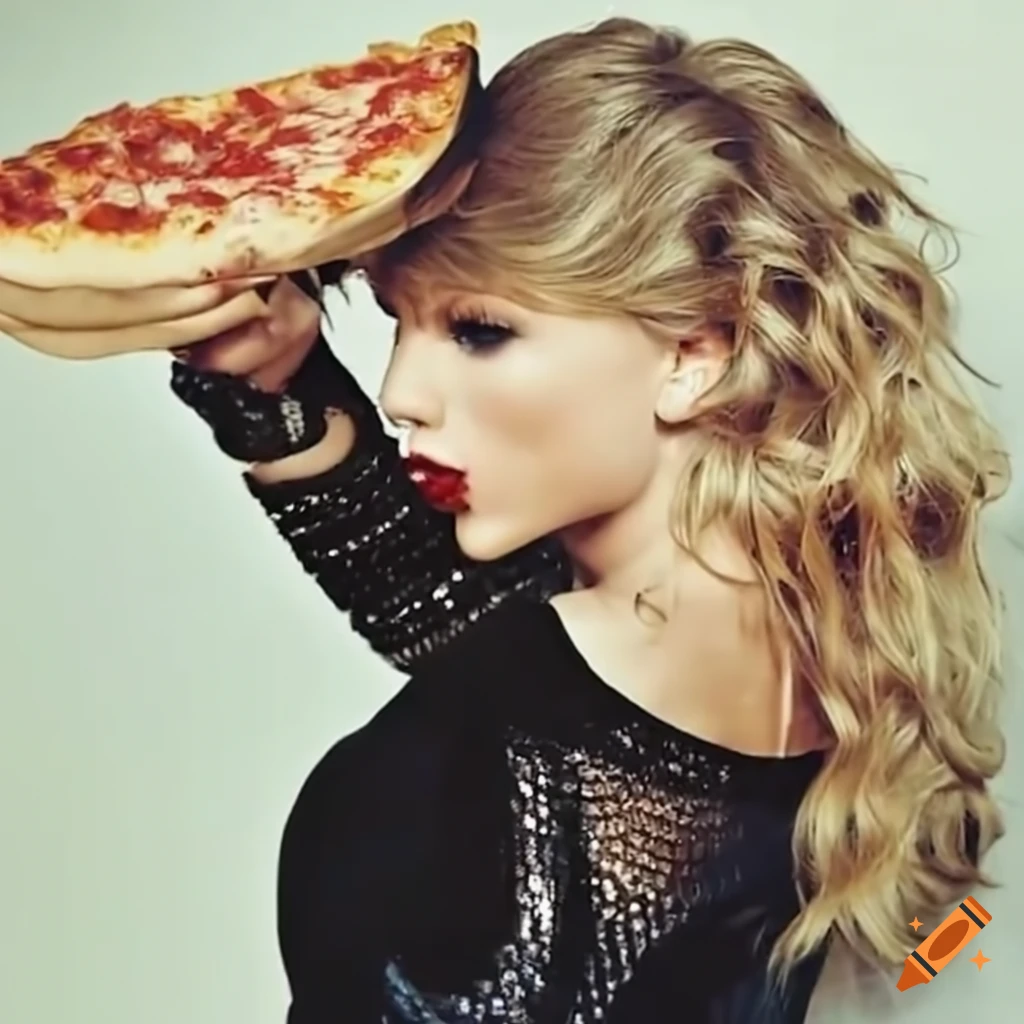 Taylor swift jump roping and enjoying pizza on Craiyon