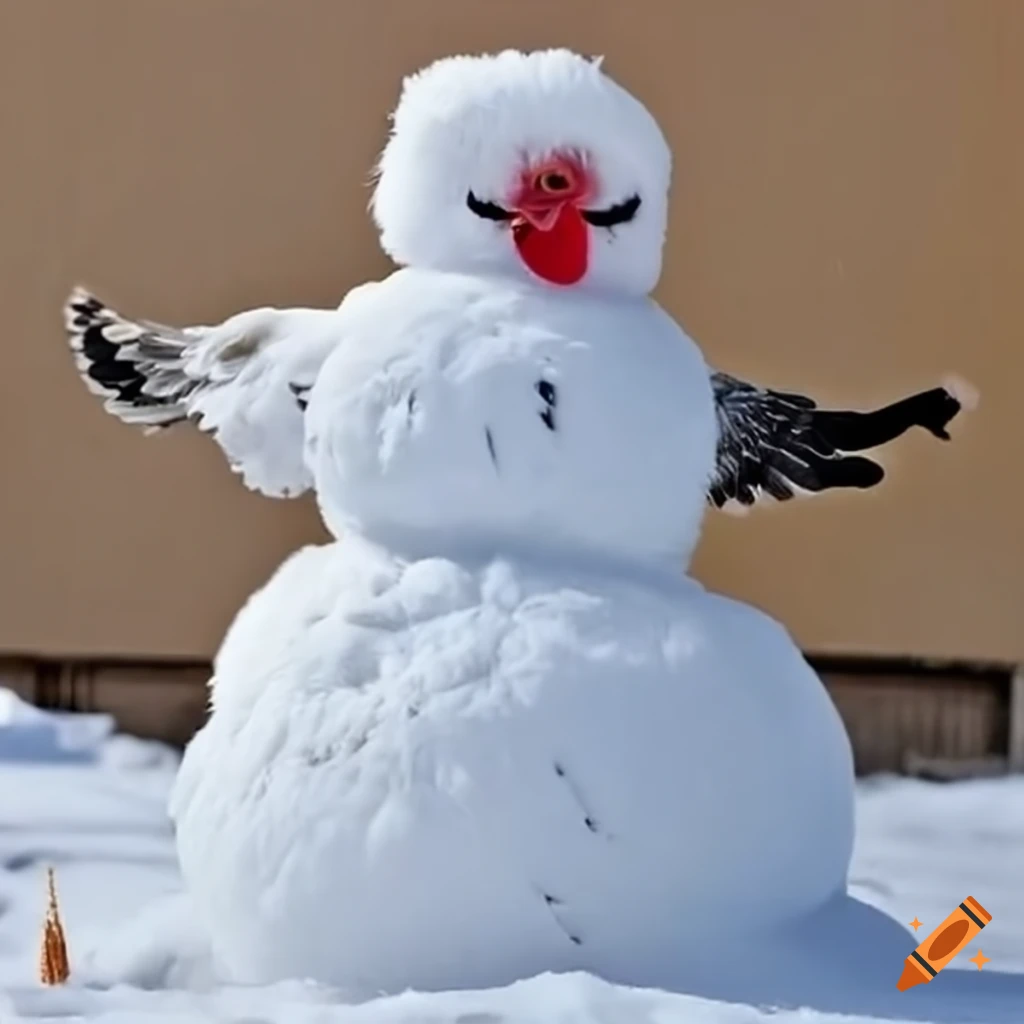 Chickens building a snowman on Craiyon