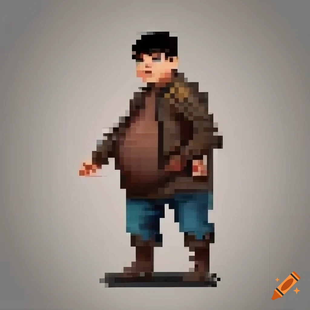 Pixel art of an overweight young male halfling in streetwear on Craiyon