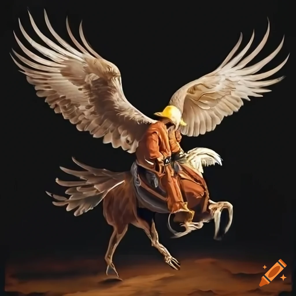 Cowboy riding an eagle on Craiyon
