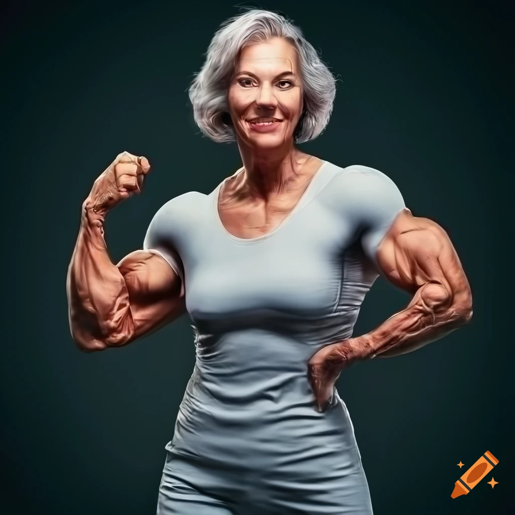 Female Bodybuilder In Her 60s With Muscular Biceps On Craiyon
