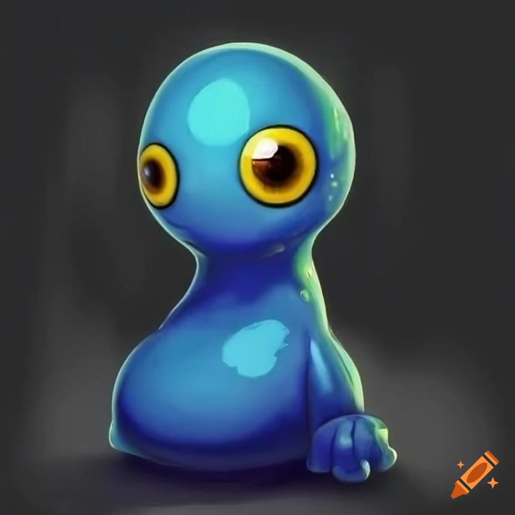 Blue shiny blob creature with tentacle arms in a dark padded cell on ...