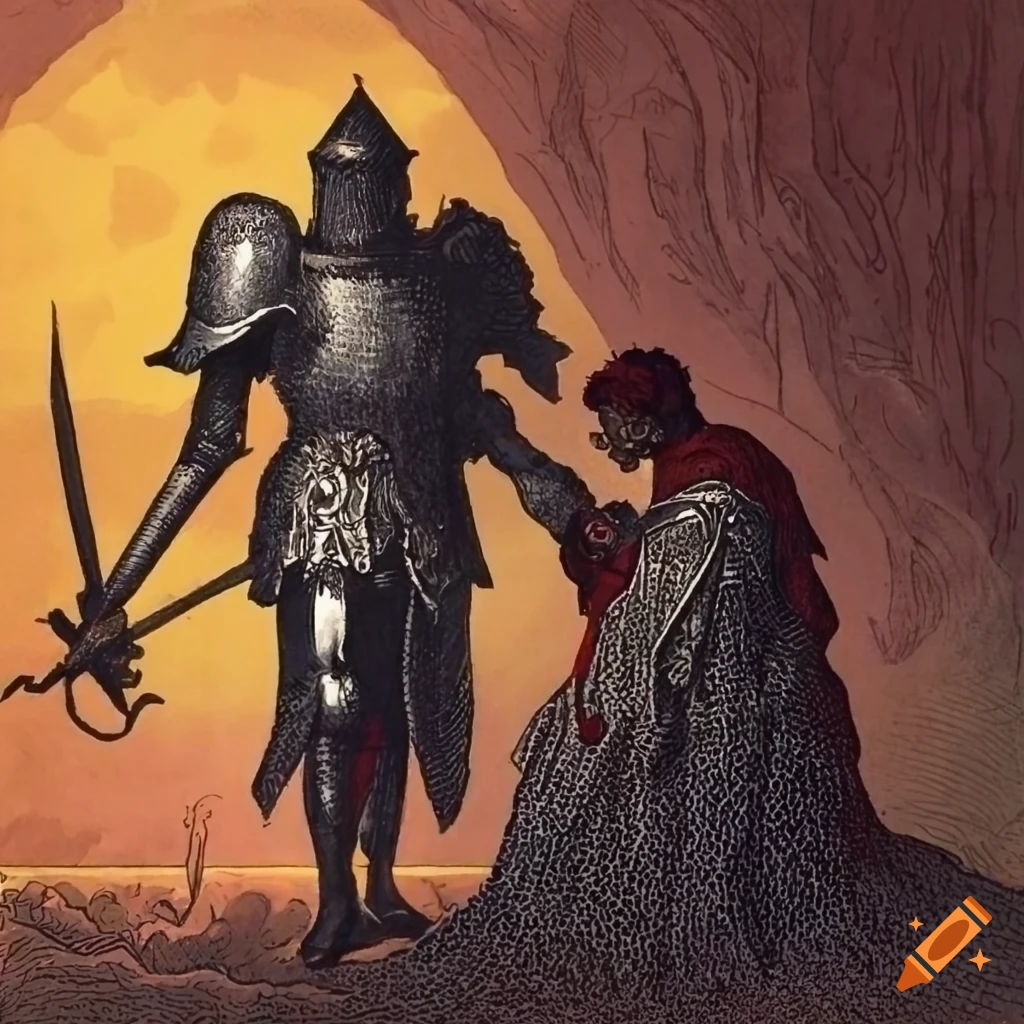 Highly detailed illustration of knights in the style of Gustave Doré on Craiyon