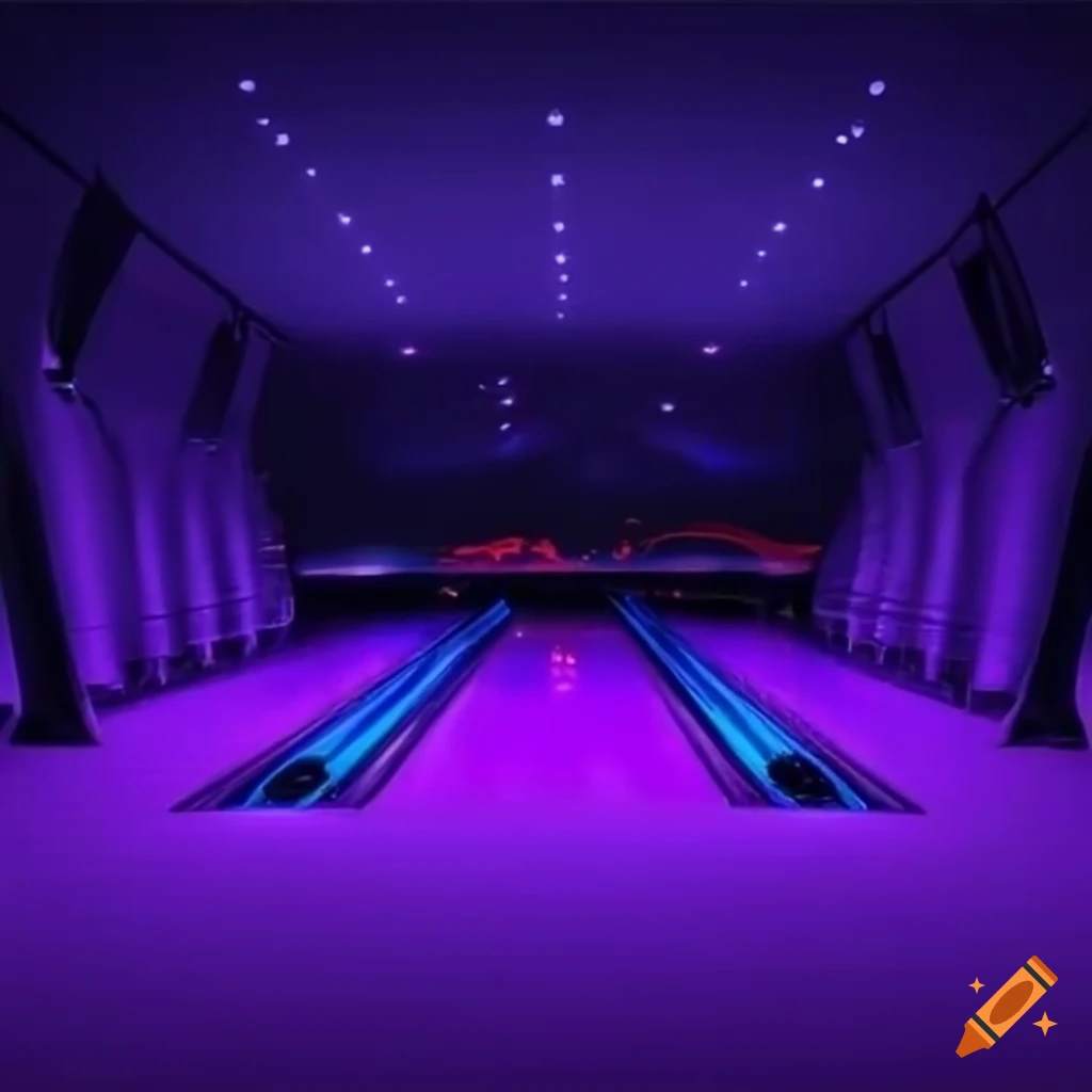 Bowling alley with purple blue led lights on Craiyon