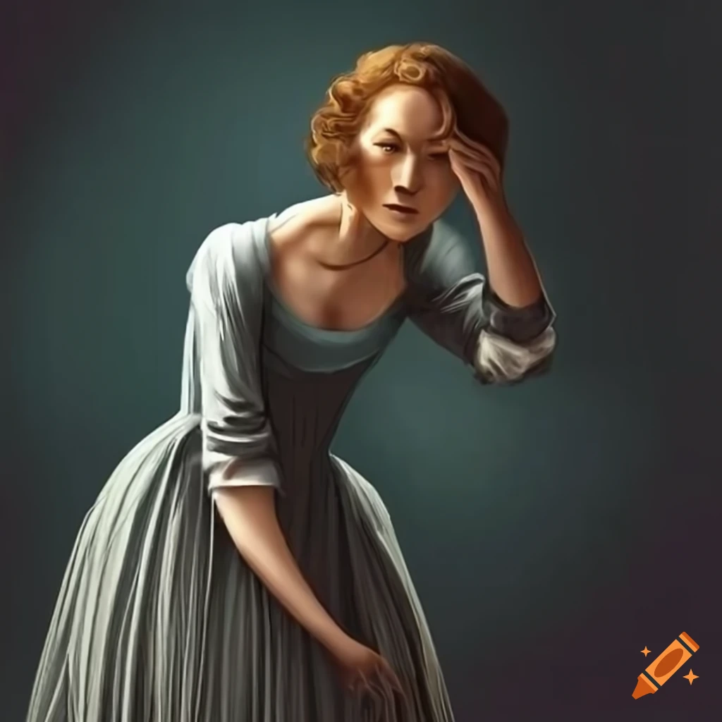 Illustration of jane eyre fainting with a hand over her head on Craiyon