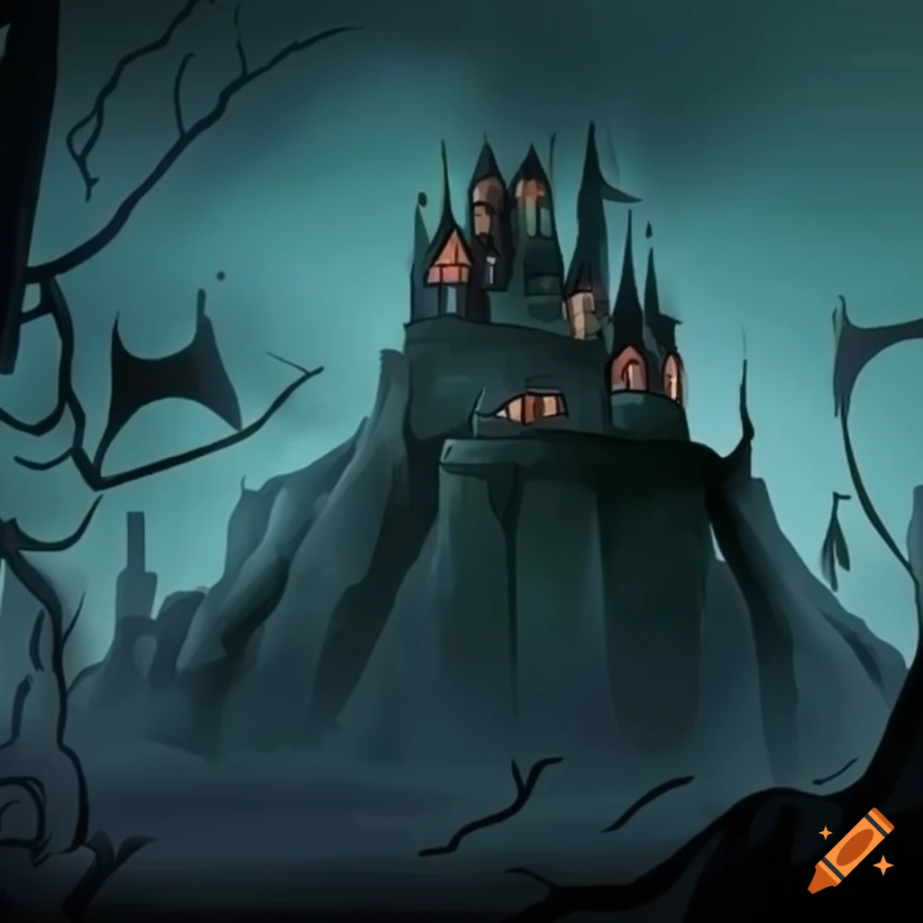 Cartoon creepy castle on Craiyon