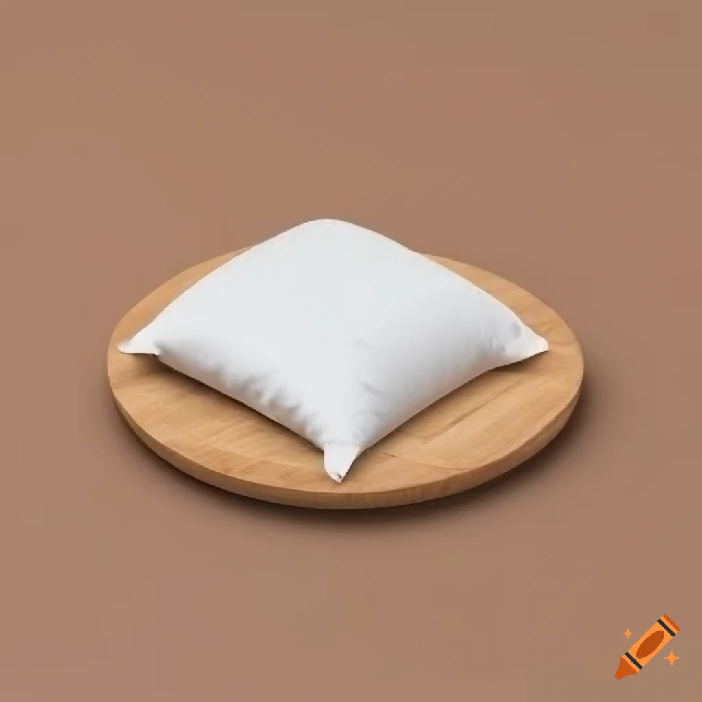 White pillow on wooden plate in isometric view on white background on ...