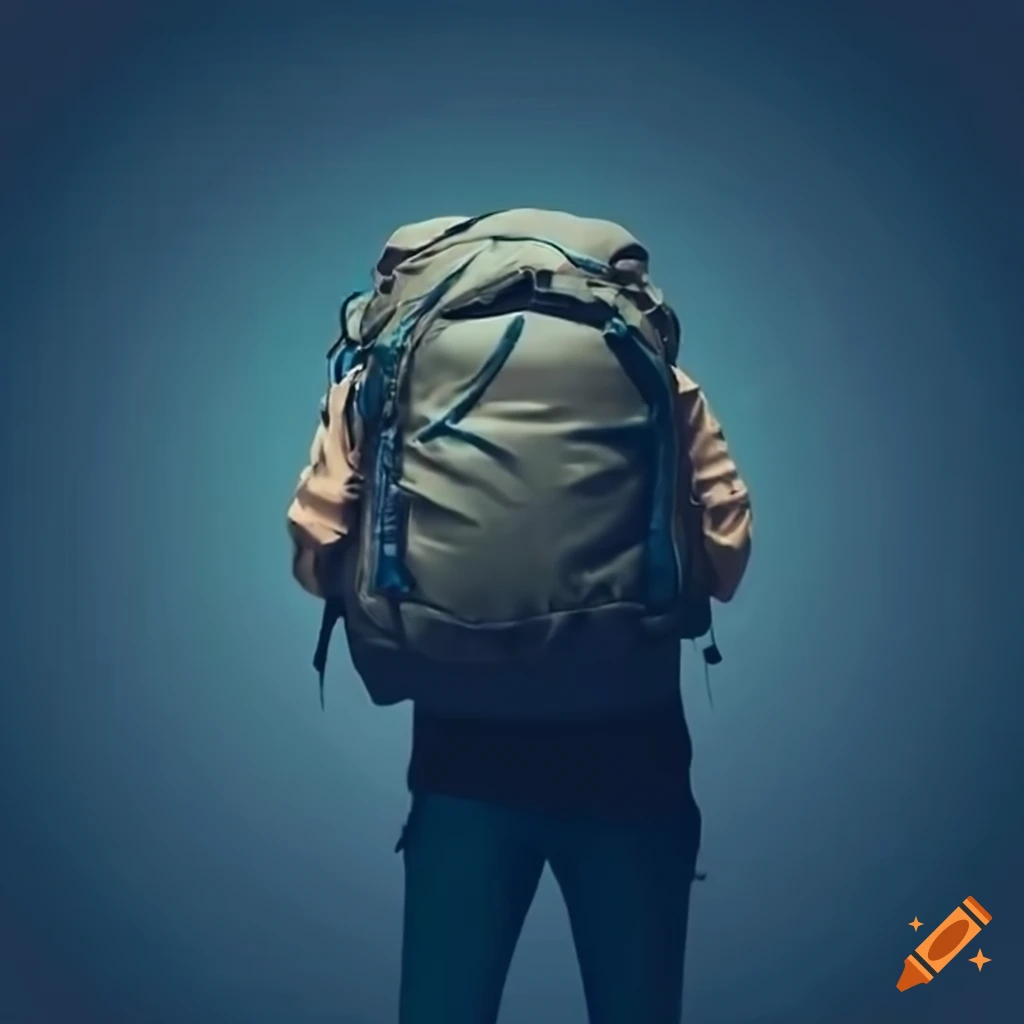 Lost and tired person carrying a heavy backpack on Craiyon