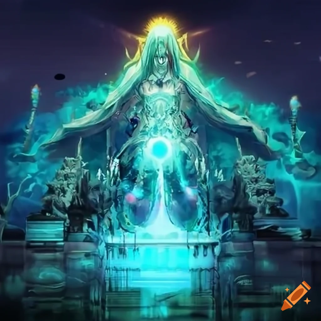 Glowing legendary temple with electric aura in anime style on Craiyon