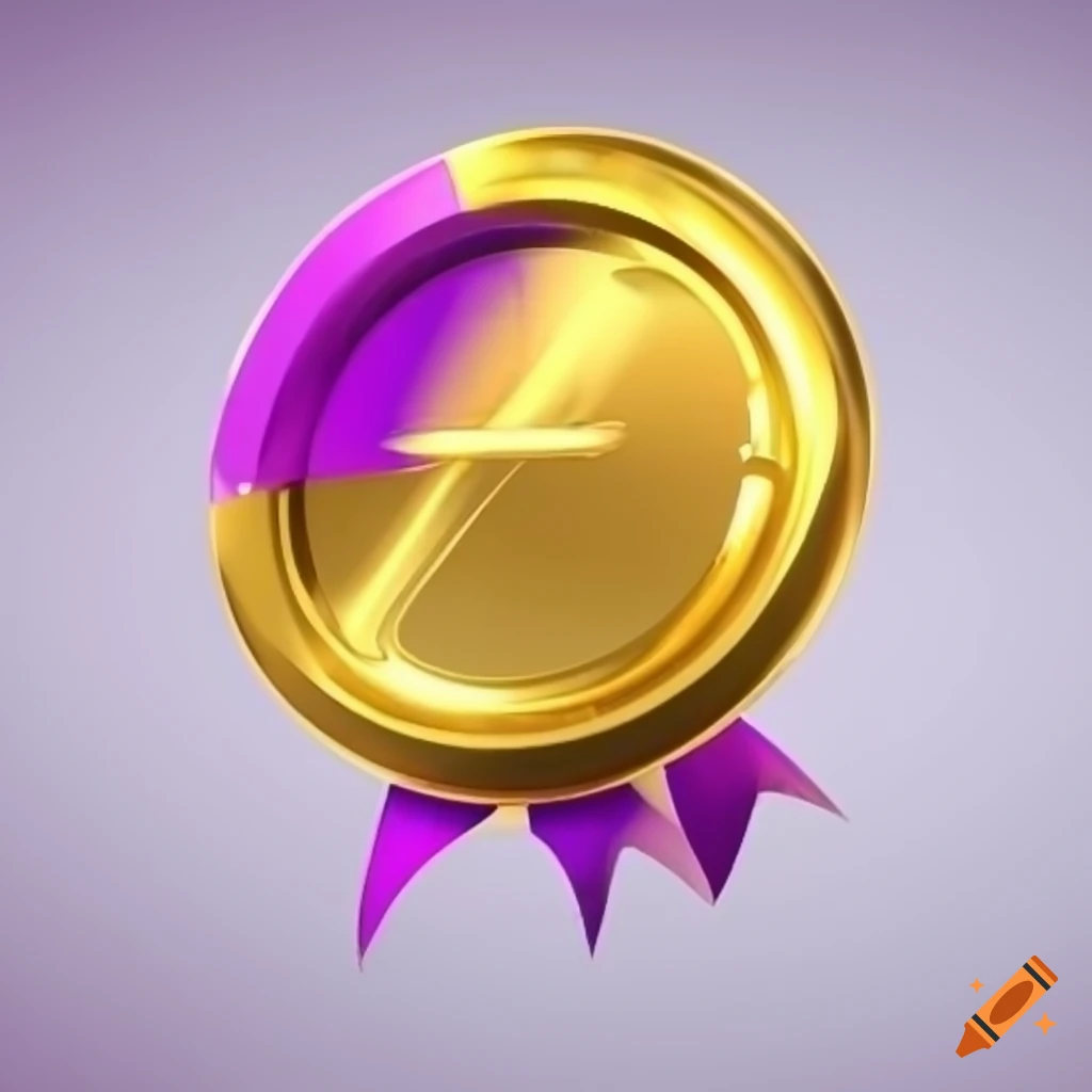 Gold medal with violet ribbon on Craiyon