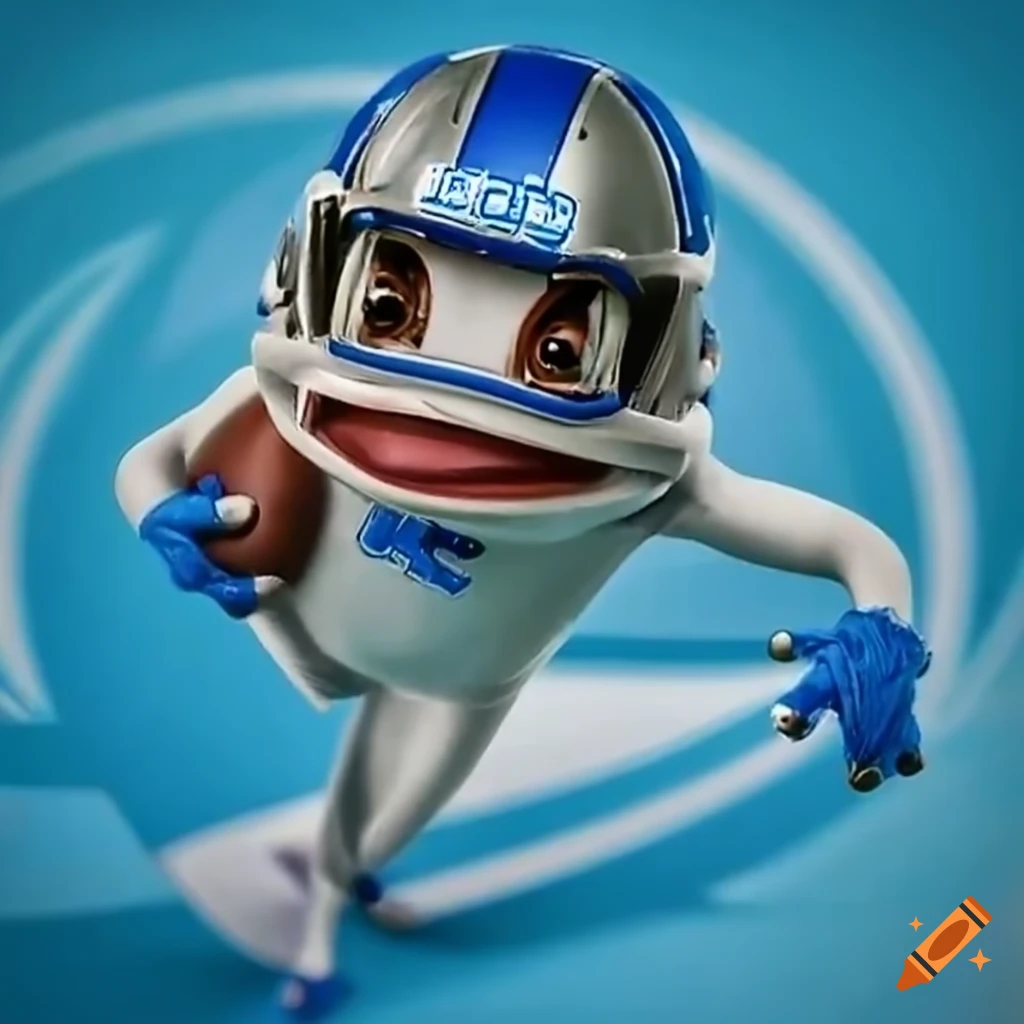 Frog wearing detroit lions football helmet scoring a touchdown on Craiyon