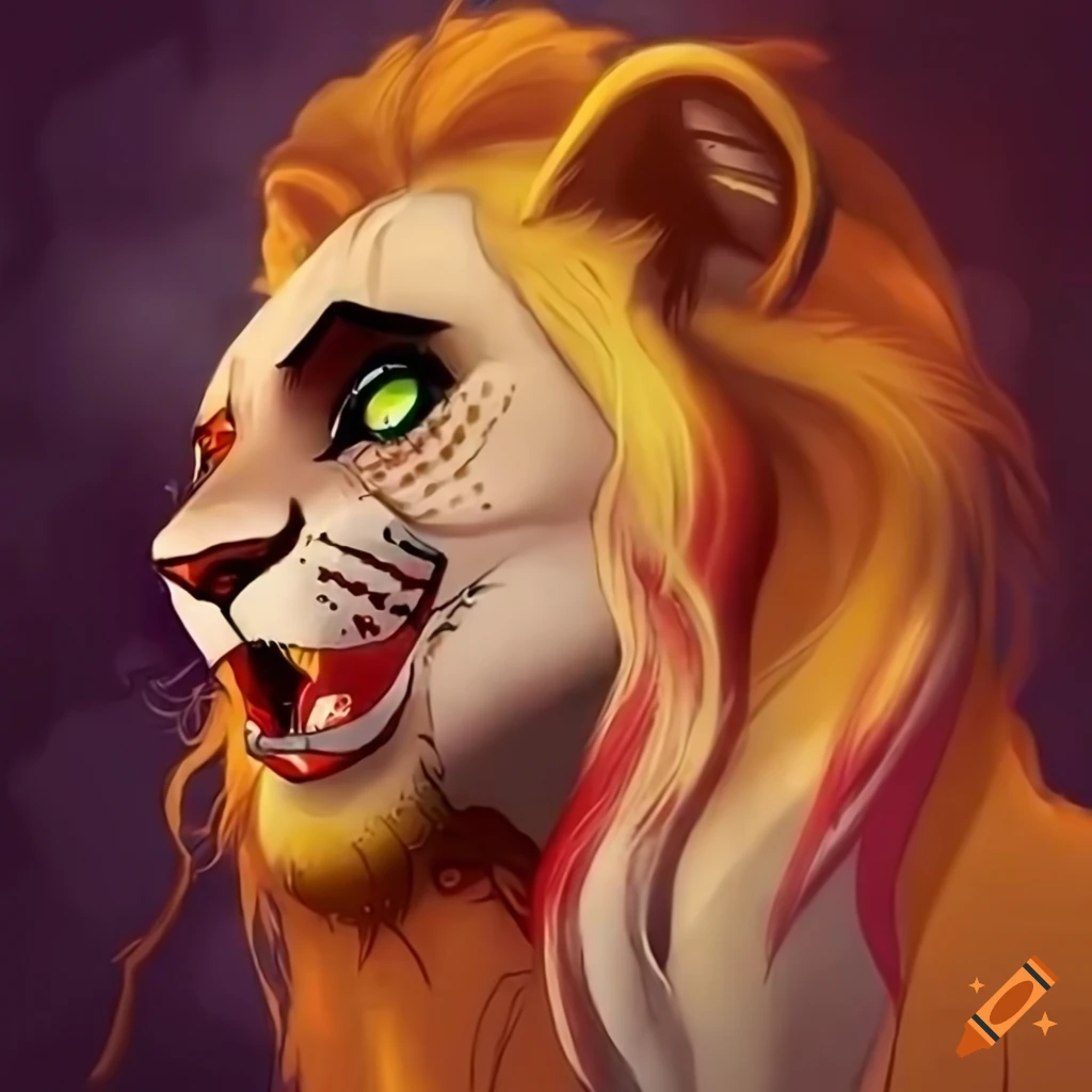 Harley Quinn as a fierce lion in a Lion King inspired artwork on Craiyon