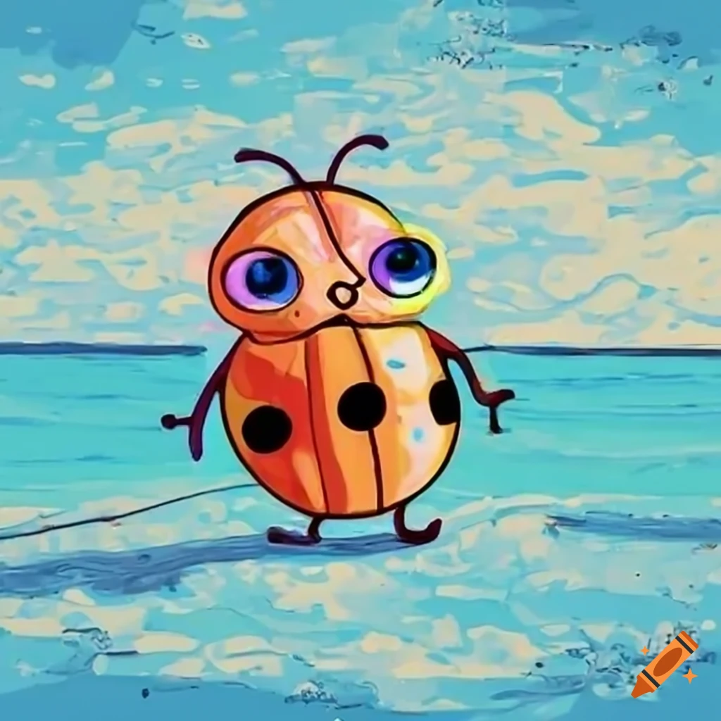 Bug with sunscreen and goggles lounging on the beach on Craiyon