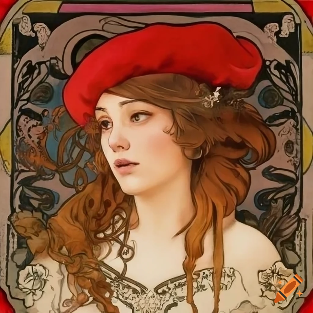 Portrait of a woman with brown hair, grey eyes, and a red beret ...