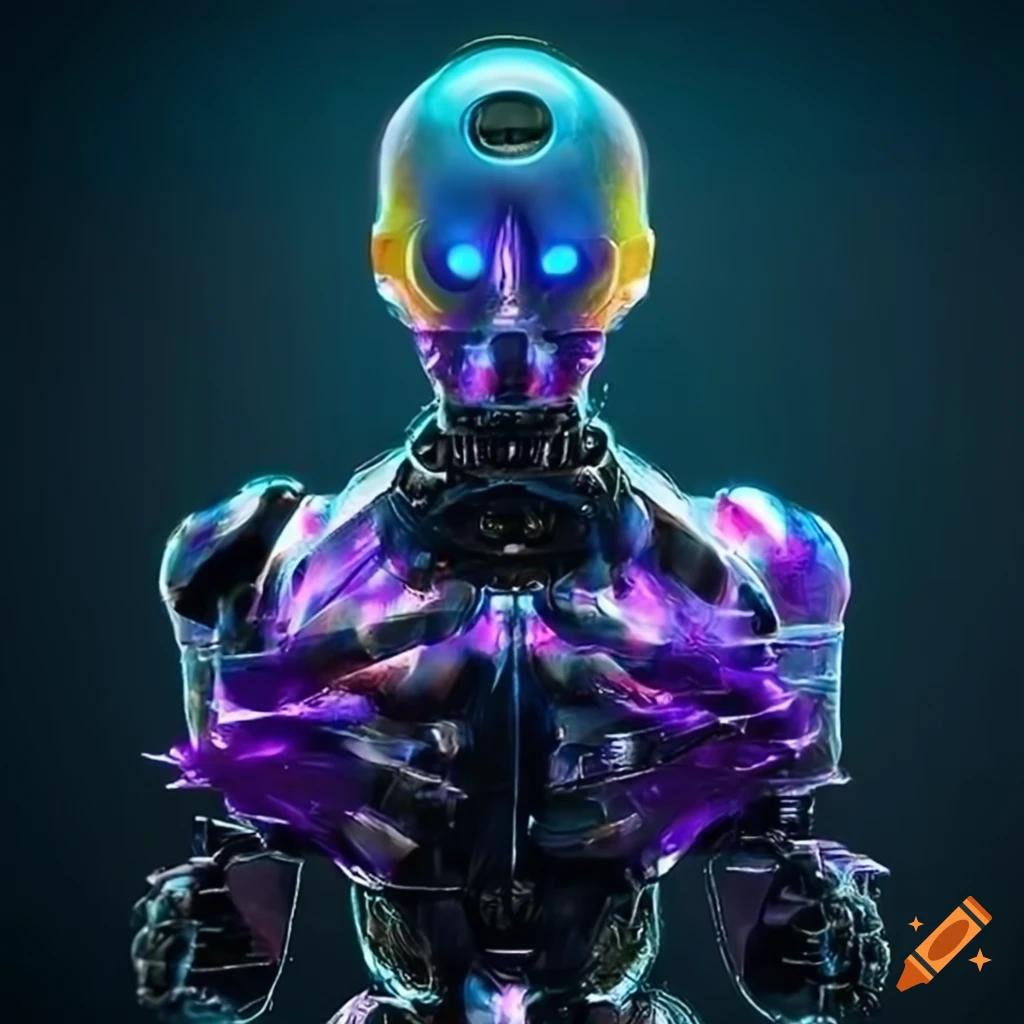 Highly detailed futuristic robots with iridescent irises on Craiyon