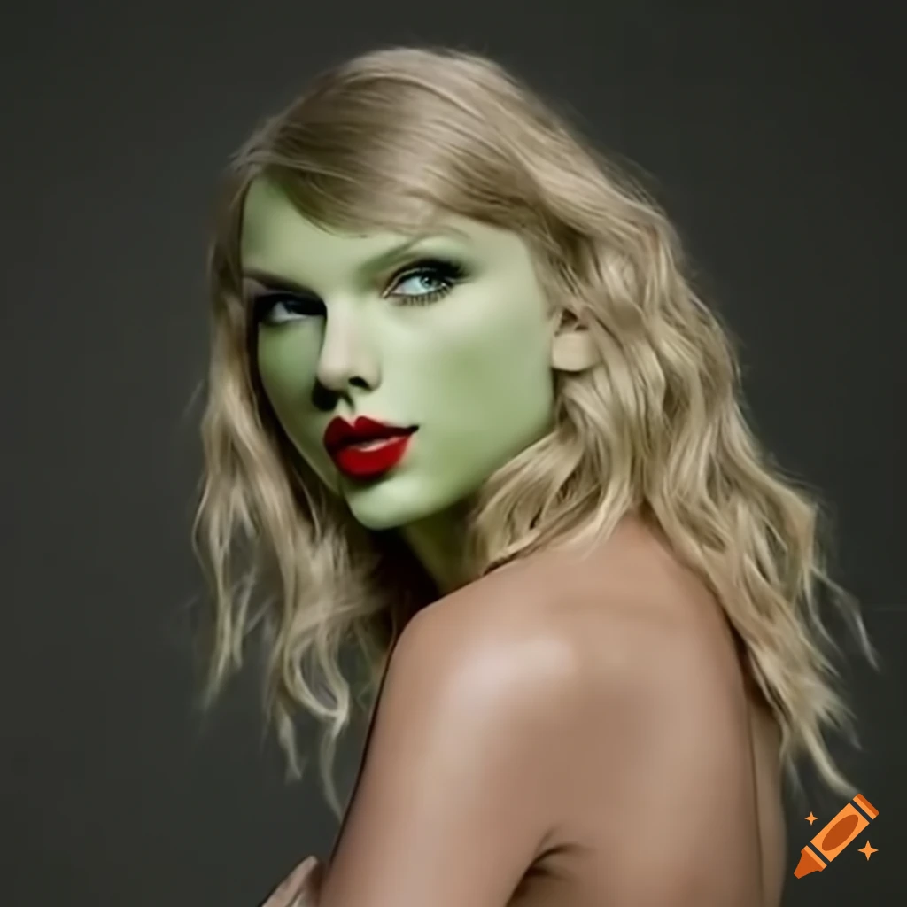 Taylor swift with a green face resembling 'the mask' character on Craiyon