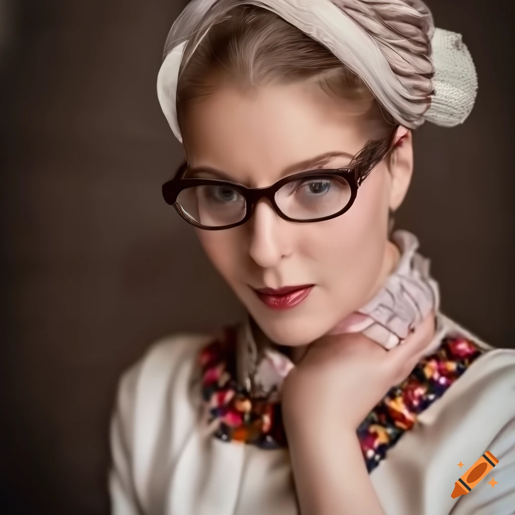 Old-fashioned christian lady with glasses and traditional head covering ...