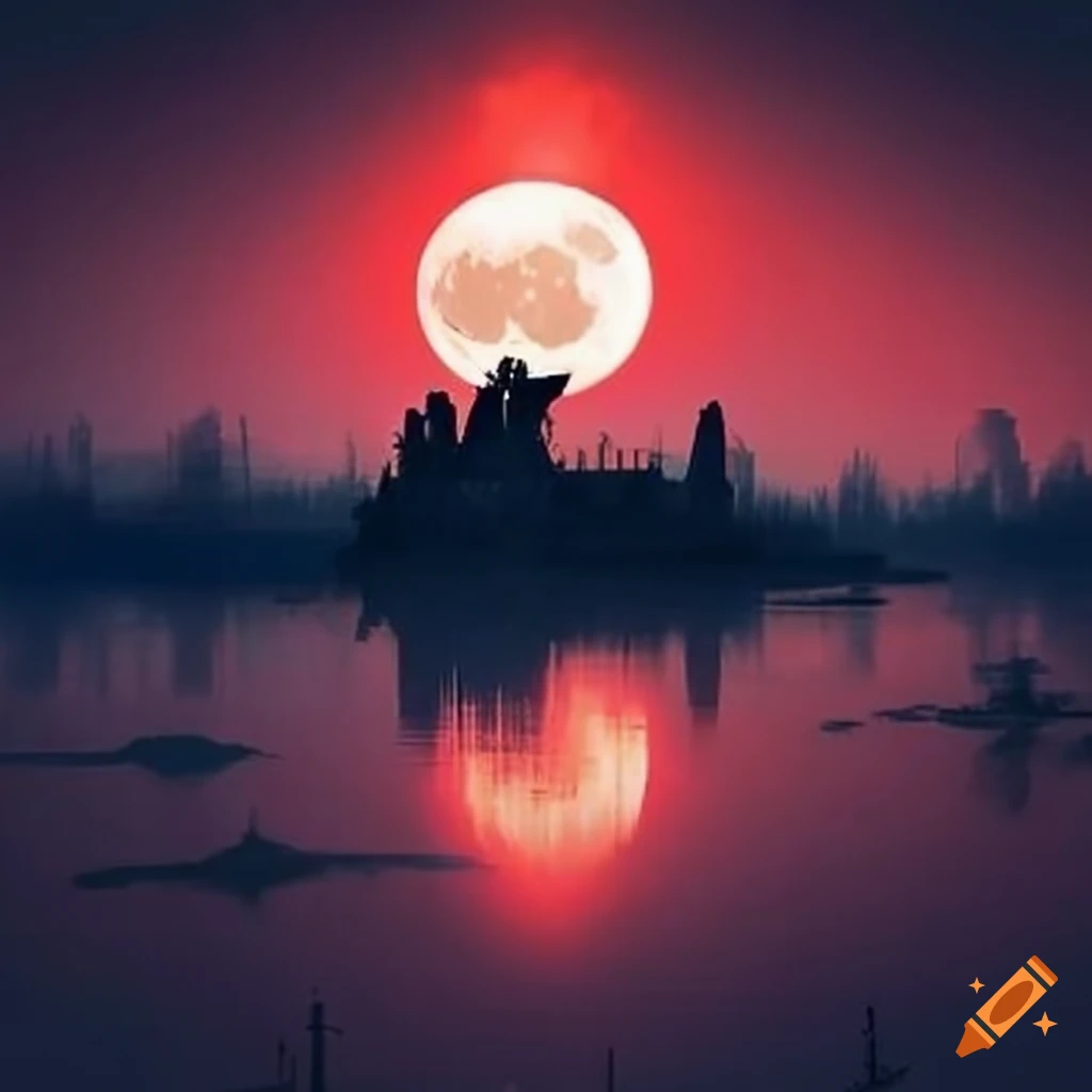 Red moon over battlefield on Craiyon