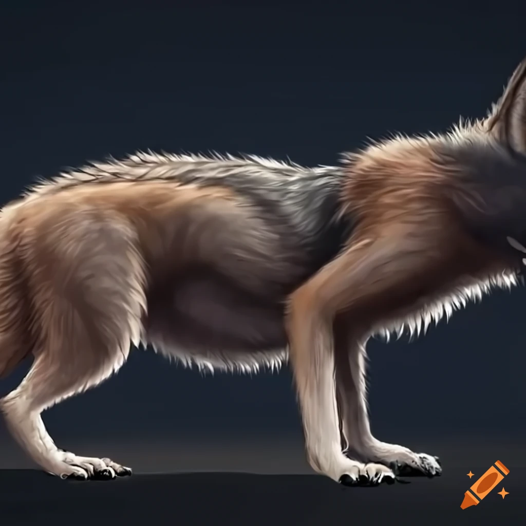 Humorous illustration of a wolf with a huge round belly on Craiyon