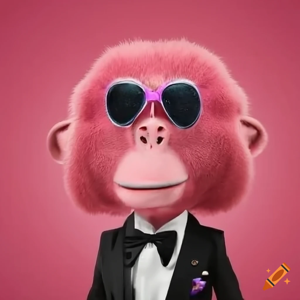 Pink monkey wearing a tuxedo for a formal event on Craiyon