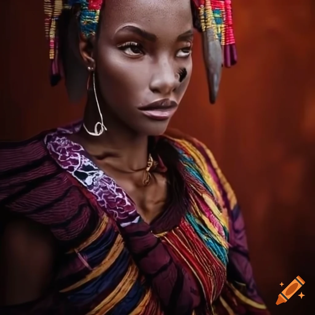 Hybrid of human female and crow in traditional African clothing on Craiyon