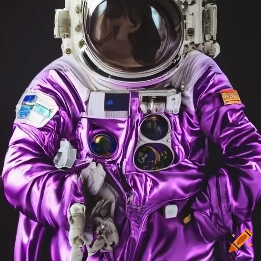 Woman astronaut in a purple satin spacesuit on Craiyon