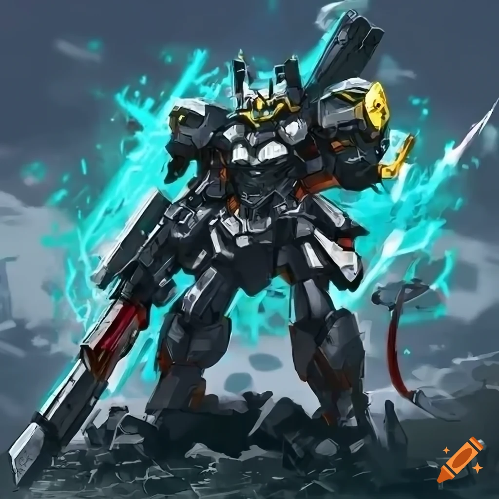 Machine warrior with guns in fantasy anime art style on Craiyon
