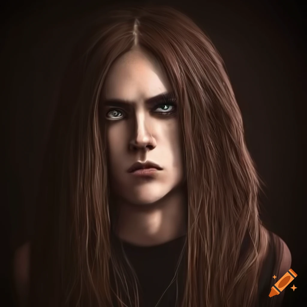 Portrait of a dark brown long-haired man with a metalhead style on Craiyon