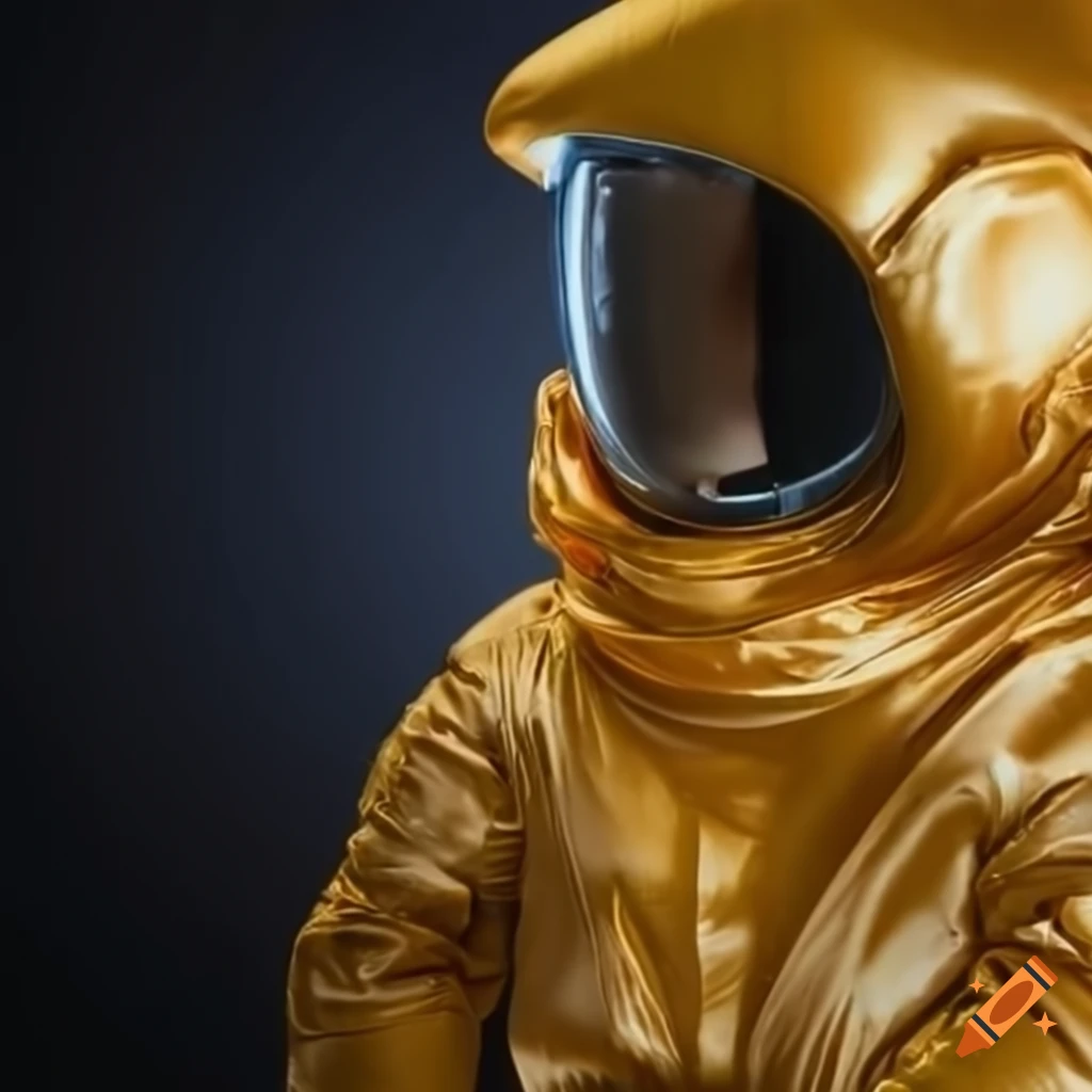 Woman astronaut in a gold satin spacesuit on Craiyon