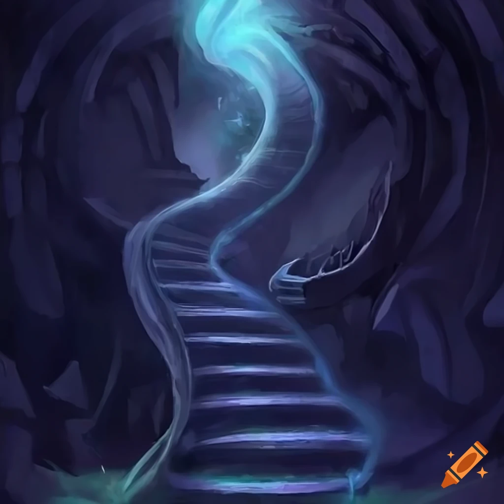 Spiraling stairway descending into the abyss in a fantasy art on Craiyon