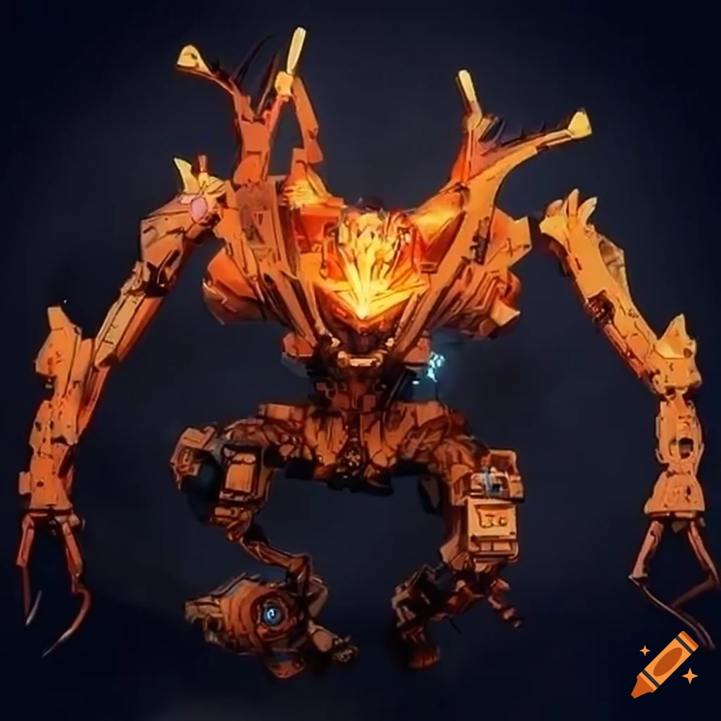 Space mech with orange wings in an evil demon concept on Craiyon