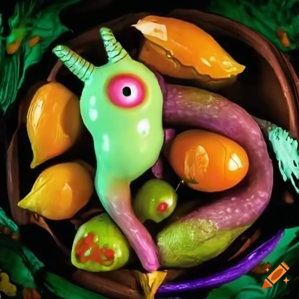 Mythical creatures and mutant omega mart lemon fruit monster in a ...