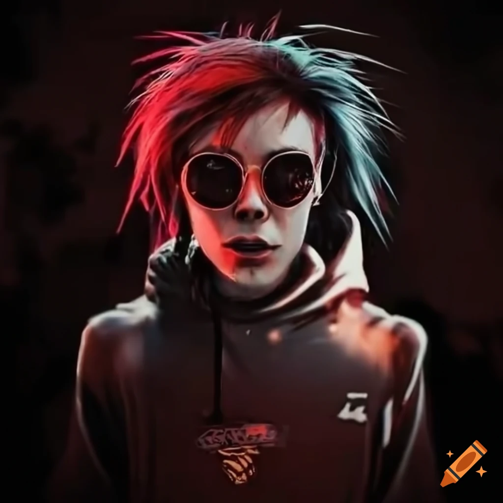 Gamer with emo style and monster energy in motorsport setting on Craiyon