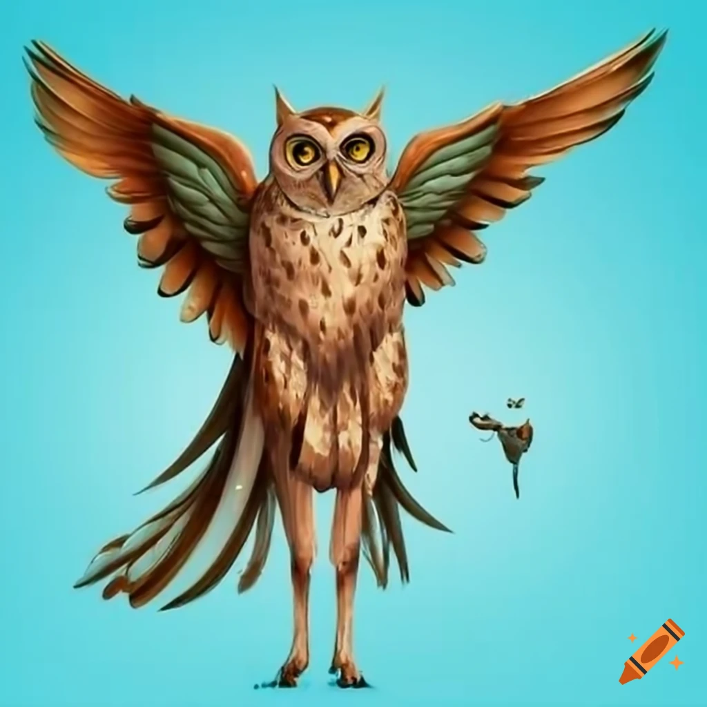 Mythical owl with a human body standing on Craiyon