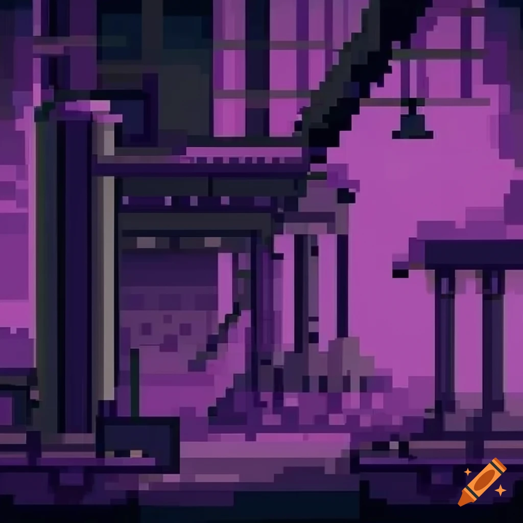 Pixel art of ominous industrial purple machinery on Craiyon