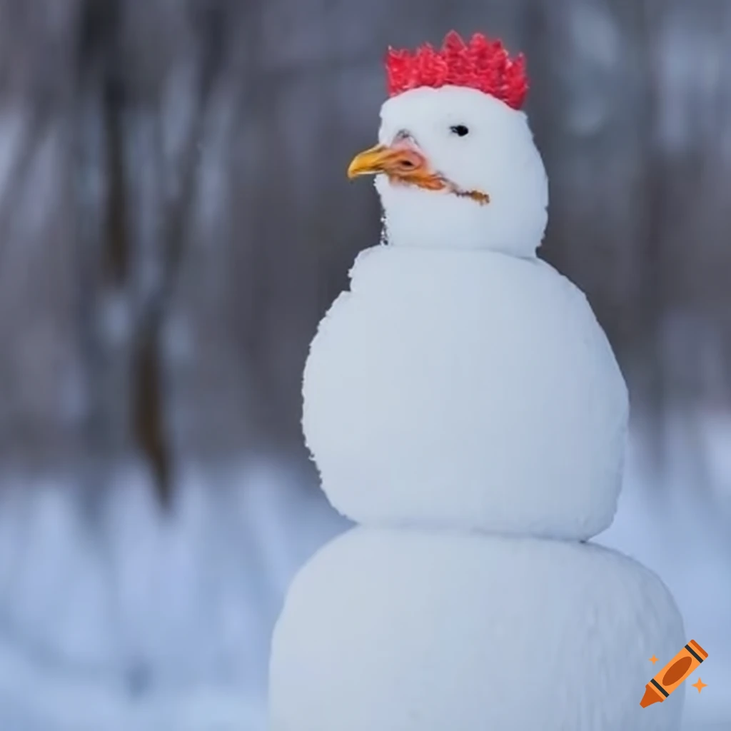 Chickens building a snowman on Craiyon