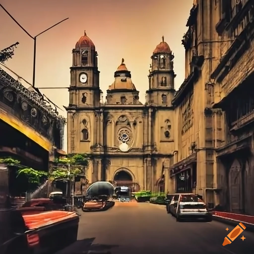 Manila cathedral street view scenery on Craiyon