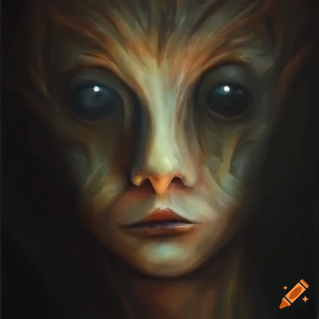 High resolution oil painting of a cunning female tree creature ...