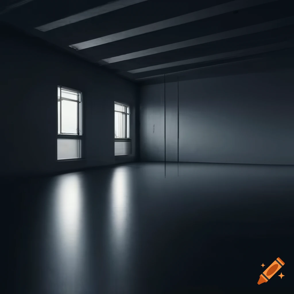 Clean and modern dark garage interior from a side angle on Craiyon