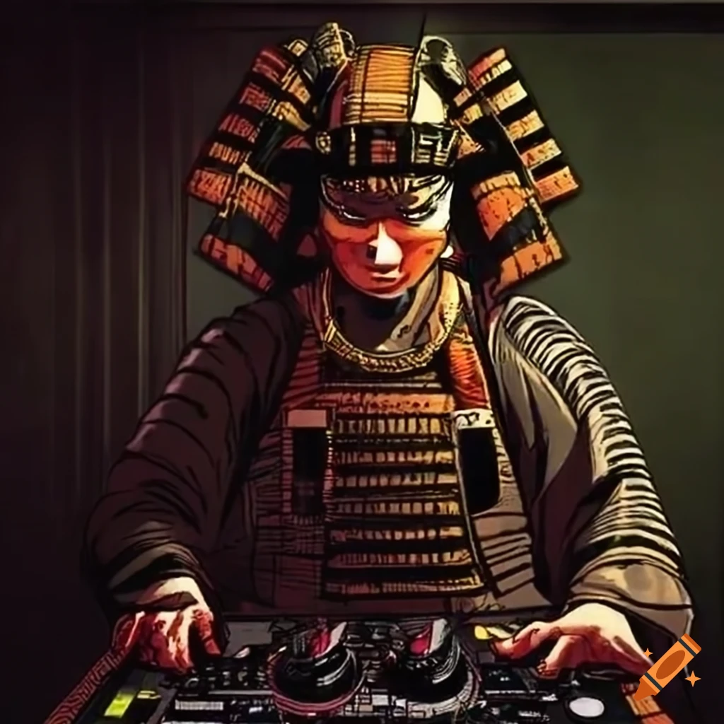 Comic noir japanese samurai techno dj on Craiyon