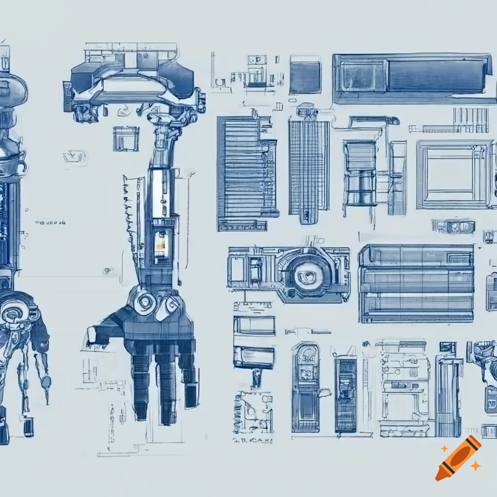 Blueprint of a mechanical prosthetic hand and arm with scifi complex ...