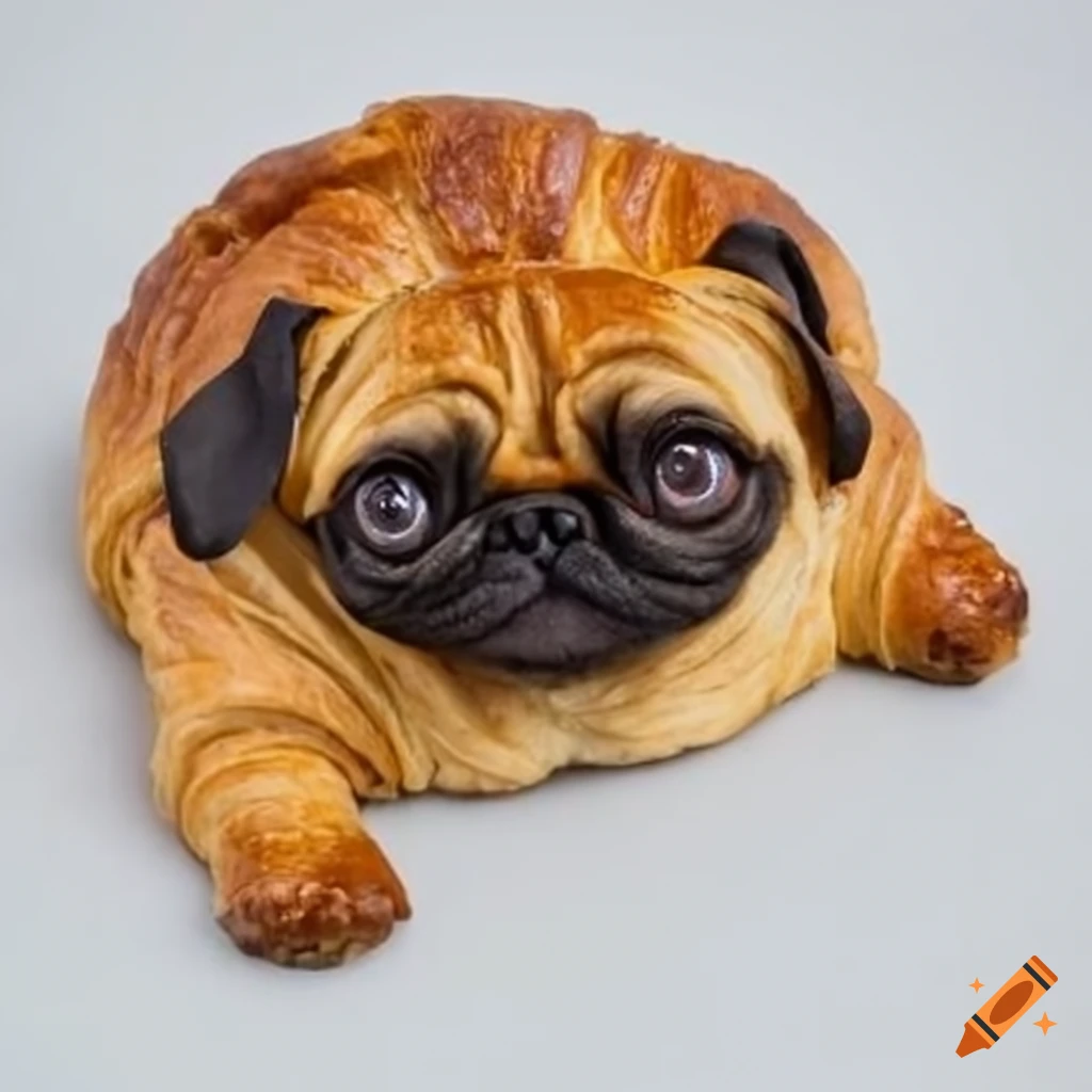 Pug dog curled up like a croissant on Craiyon