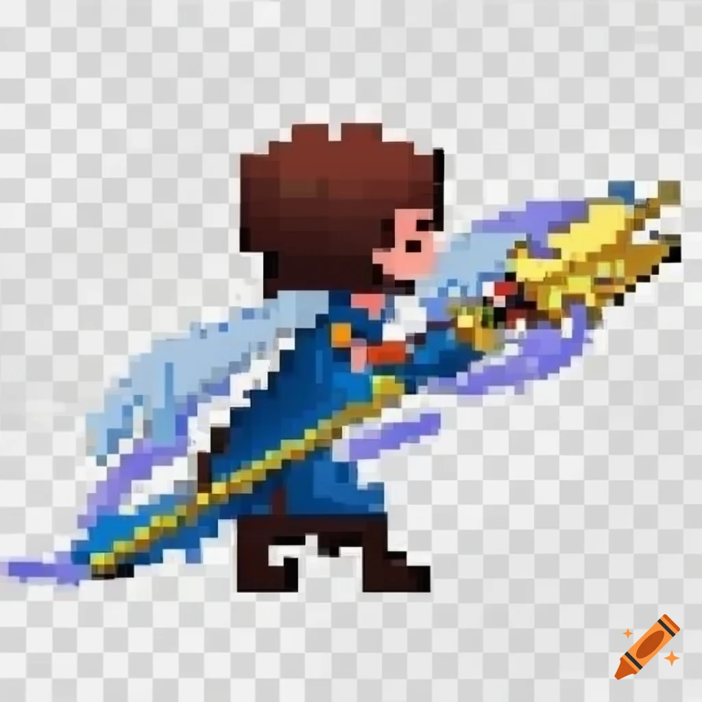 Pixel art of a character holding a sword on a transparent background on ...