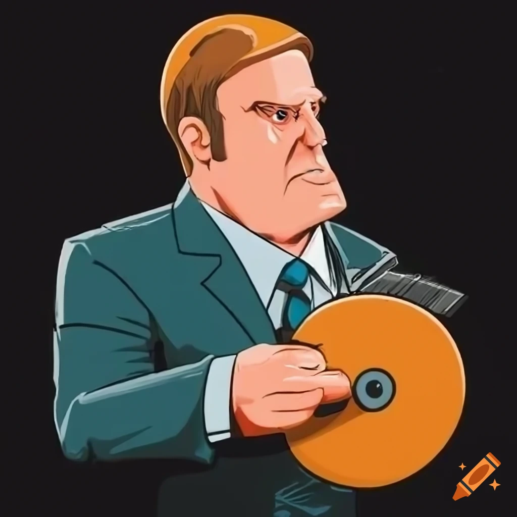 Saul goodman holding a circular saw in a cartoon style on Craiyon