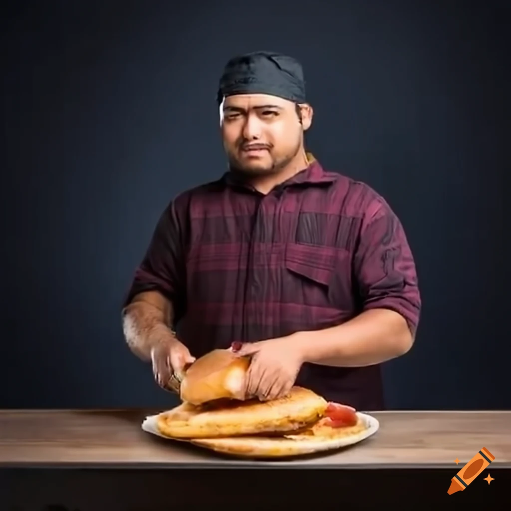 Mexican man cooking a hamburger on Craiyon