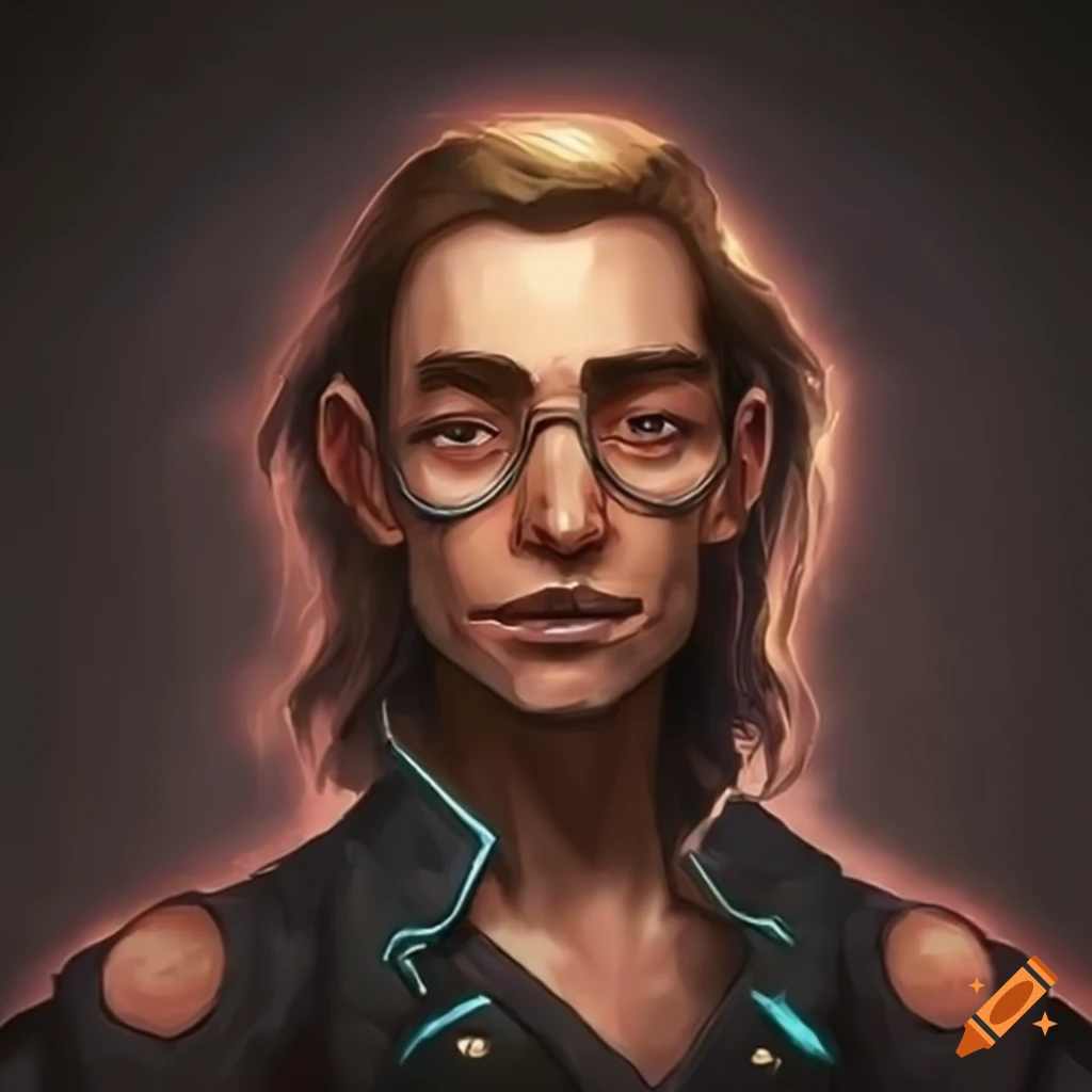 Smiling male futuristic space-scraper for role playing game on Craiyon